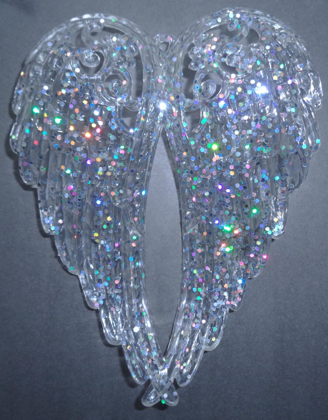 Vintage Angel Wings Christmas Ornaments Clear W/ Glitter Hard Plastic ...