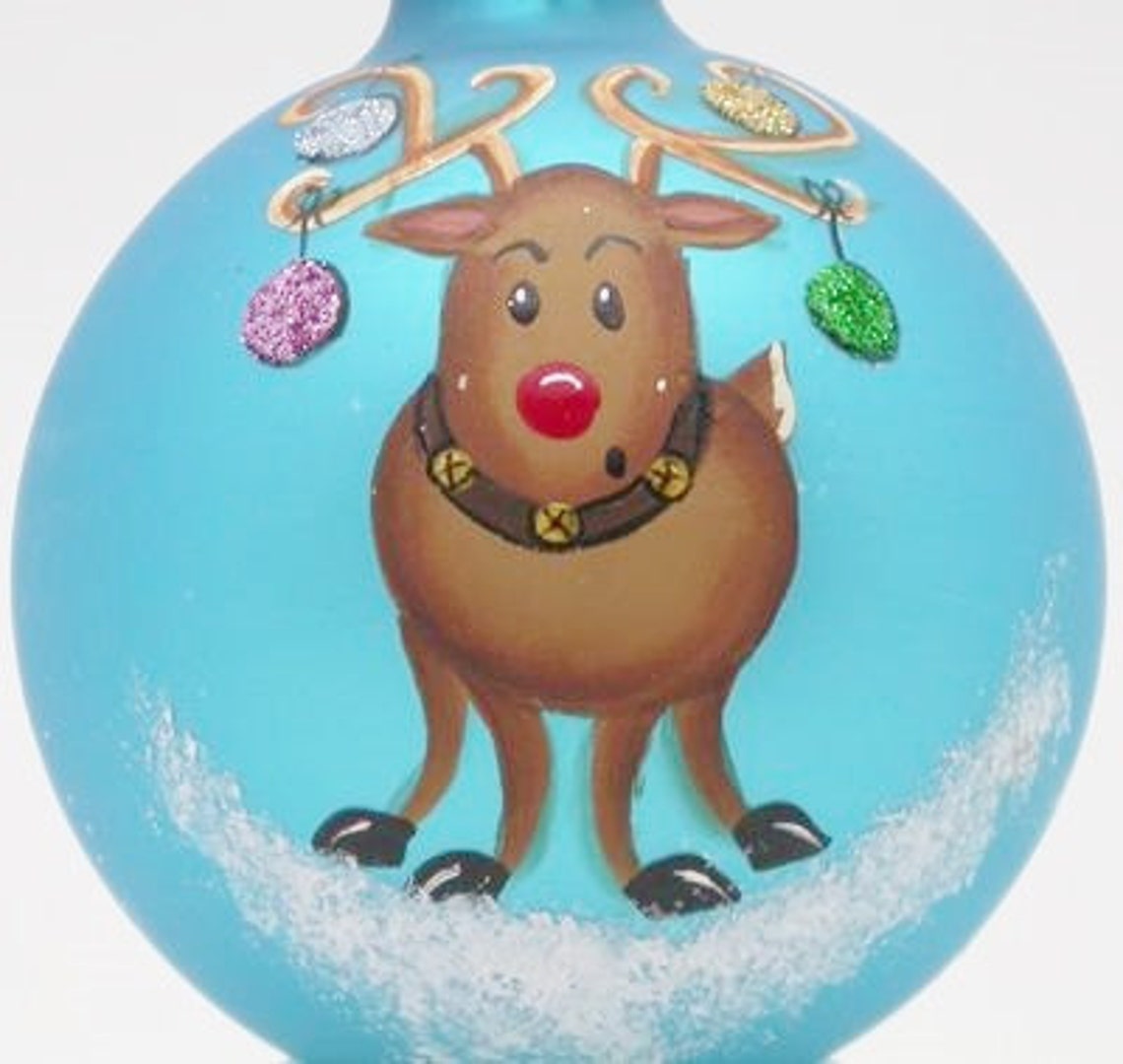 Custom Hand Painted Rudolph With Decorated Antlers Ornament - Etsy