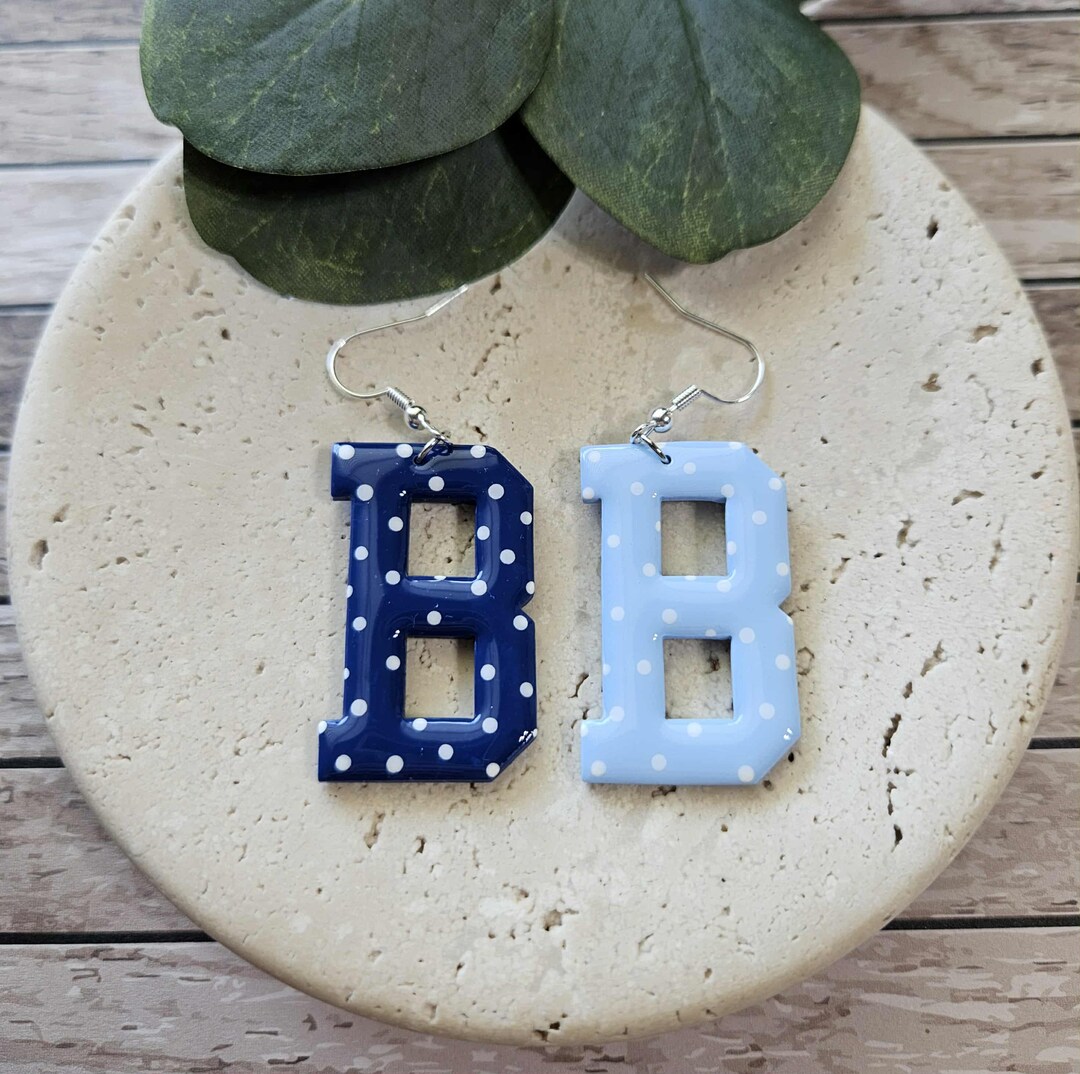 A.M. Barbe High Blue Dotted B School Spirit Handmade Polymer Clay ...