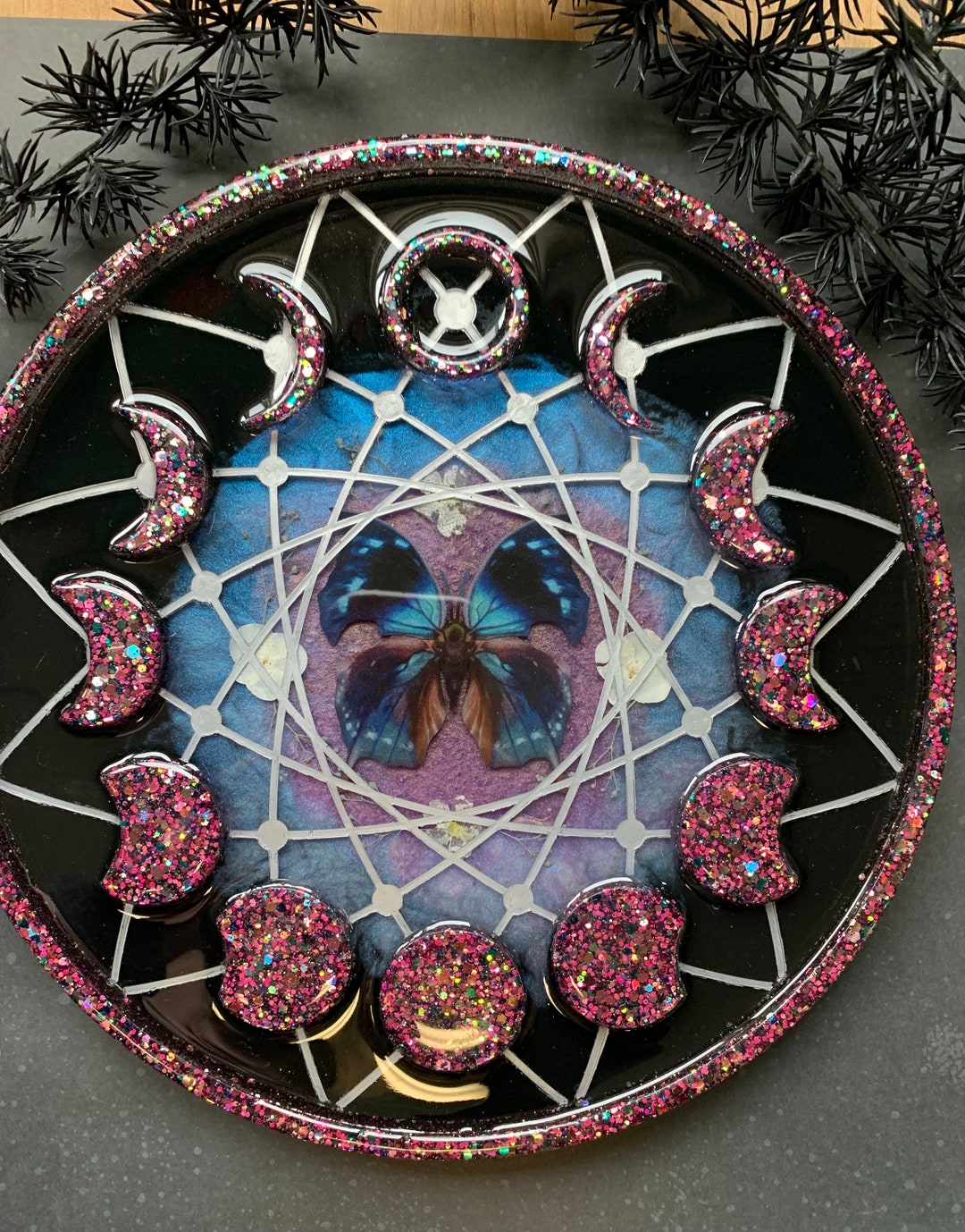 Large Moon Phase Tray/ Decor Tray/ Butterfly/ Witchy Decor/ Crystal ...