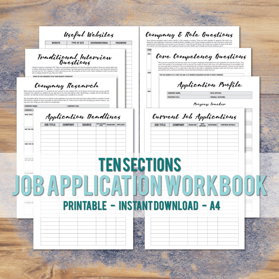 PRINTABLE/DIGITAL A4 Job Application Workbook - Career Planner - Job ...
