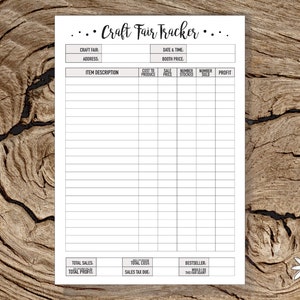 PRINTABLE A4 Craft Fair Tracker - Craft Show Log - Business ...