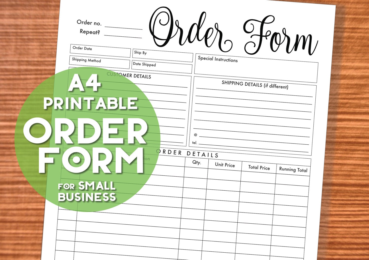 PRINTABLE A4 Order Form - Black & White Calligraphic - Business ...