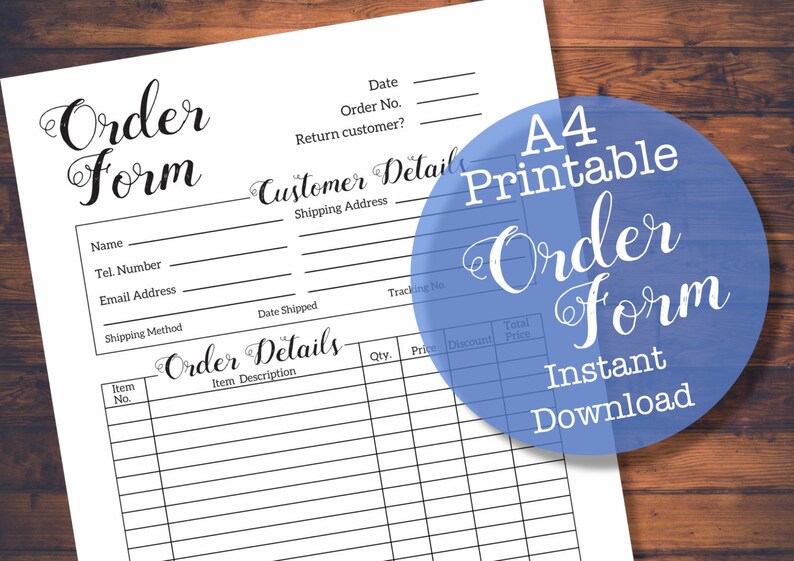 PRINTABLE Black and White A4 Order Form - Business Organisation ...