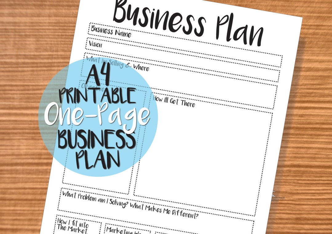 PRINTABLE One-page Business Plan - A4 Business Planner - Printable ...