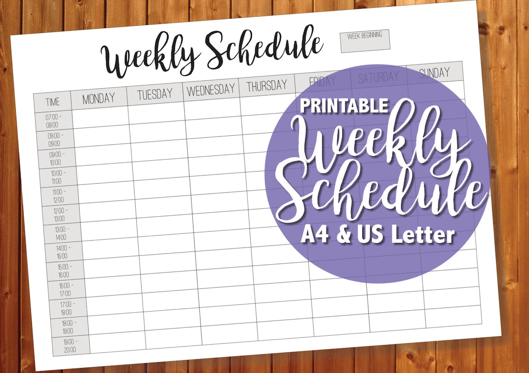 PRINTABLE/DIGITAL Weekly Schedule - Weekly Timetable - A4 and US Letter ...