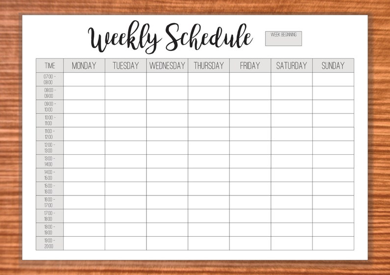 PRINTABLE Weekly Schedule Weekly Timetable A4 and US - Etsy UK