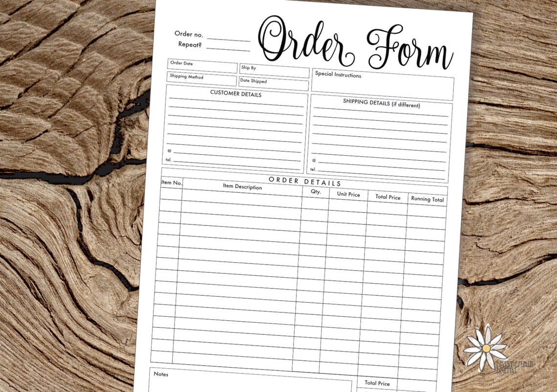 PRINTABLE A4 Order Form - Black & White Calligraphic - Business ...