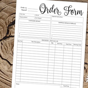 PRINTABLE A4 Order Form - Black & White Calligraphic - Business ...