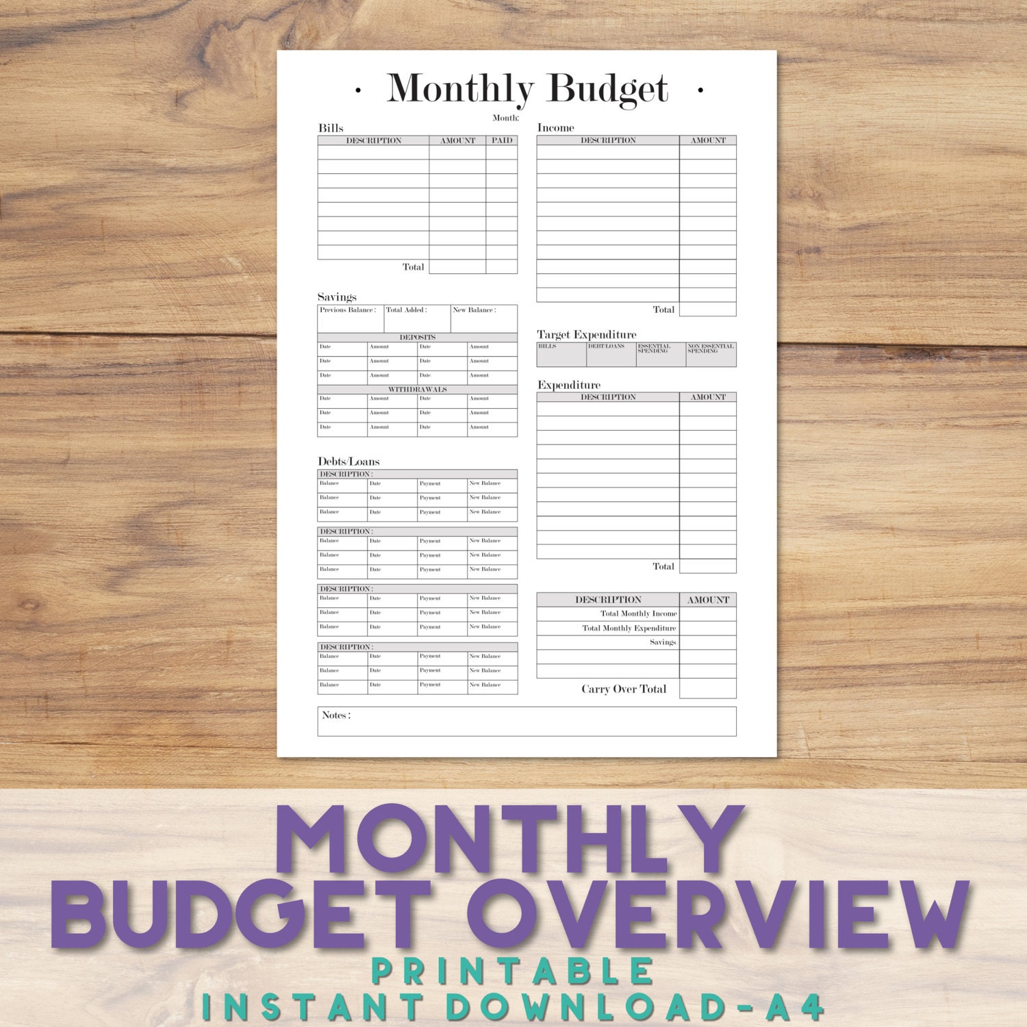 PRINTABLE/DIGITAL A4 Monthly Budget Tracker | A4 Budget Planner Sheet ...