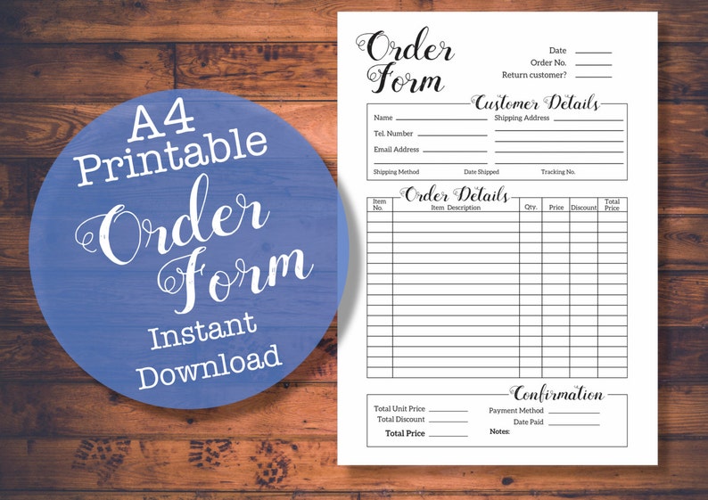 PRINTABLE Black and White A4 Order Form - Business Organisation ...