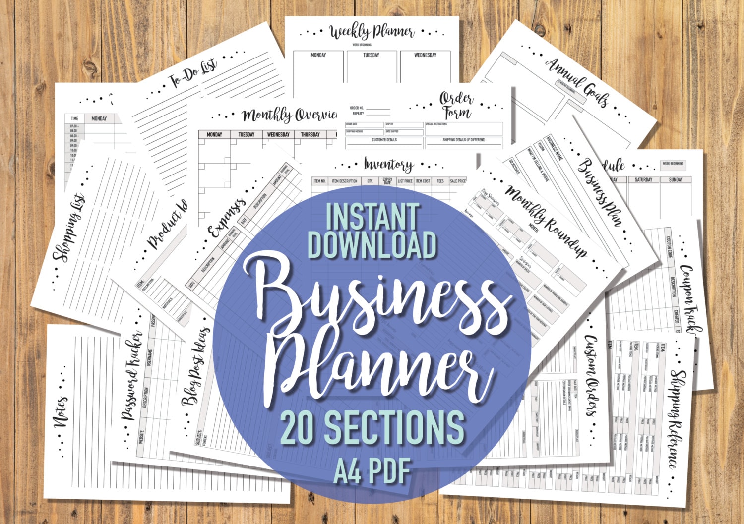 PRINTABLE/DIGITAL A4 Business Planner - 20 Sections - Business ...