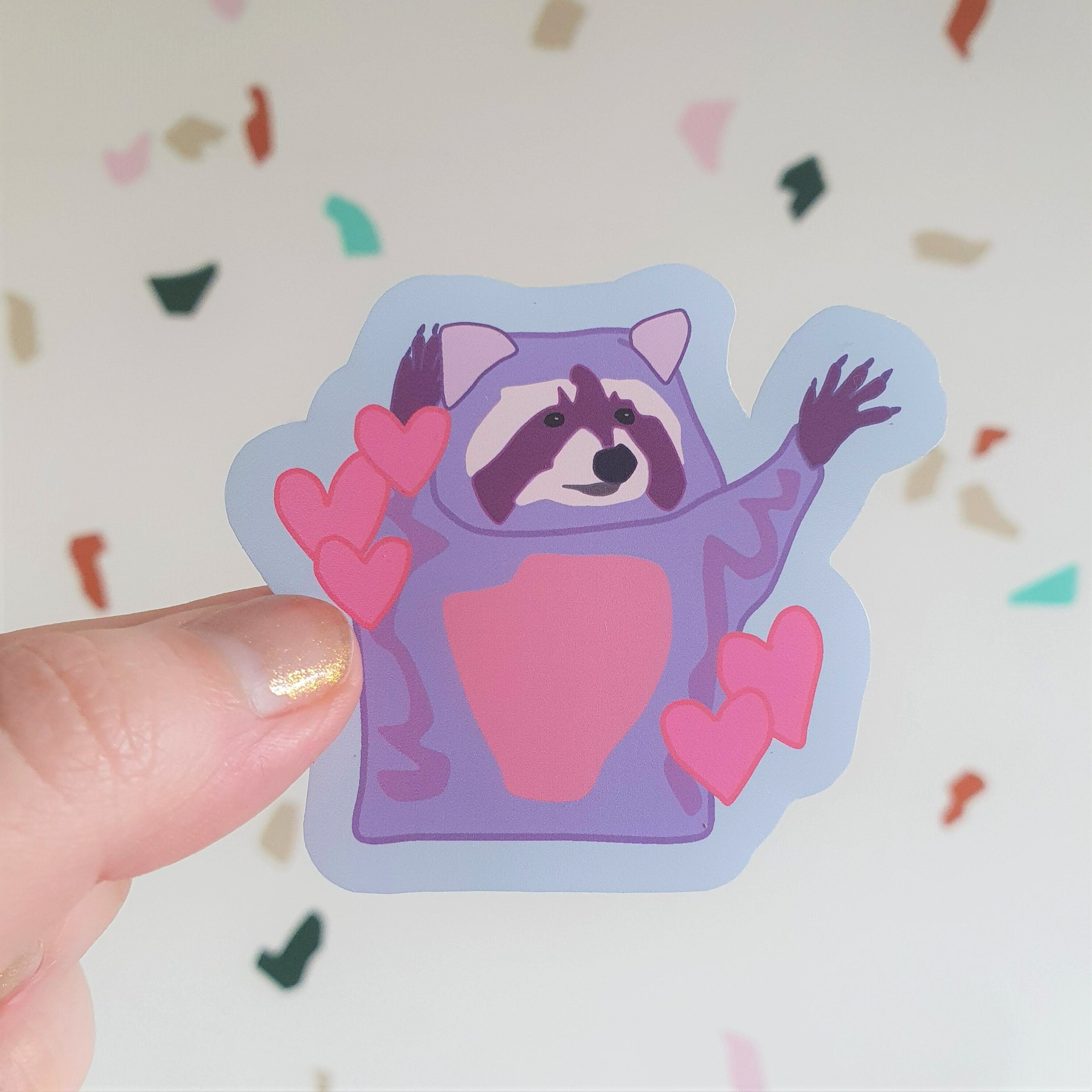 I Love Raccoons Sticker Raccoon Illustration Sticker Cute Purple ...