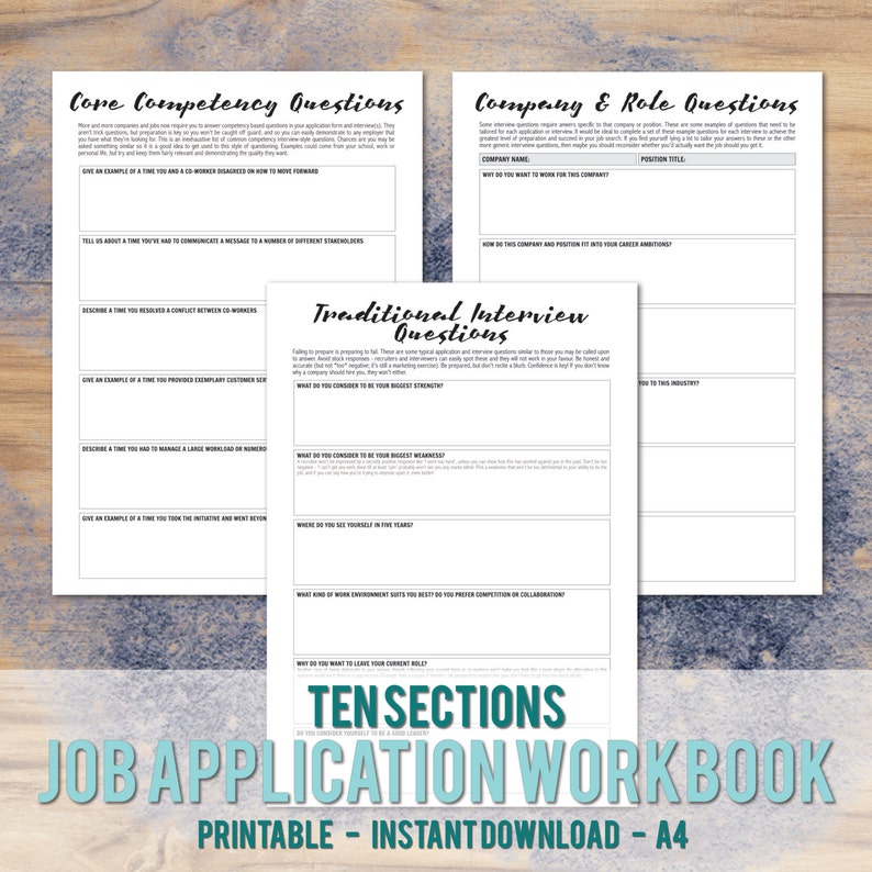 PRINTABLE/DIGITAL A4 Job Application Workbook - Career Planner - Job ...