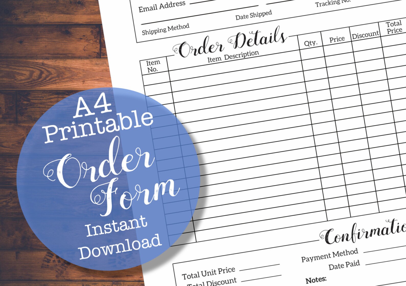 PRINTABLE Black and White A4 Order Form - Business Organisation ...