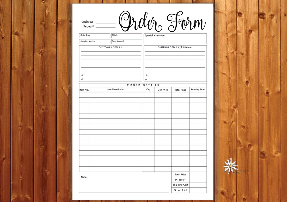PRINTABLE A4 Order Form - Black & White Calligraphic - Business ...
