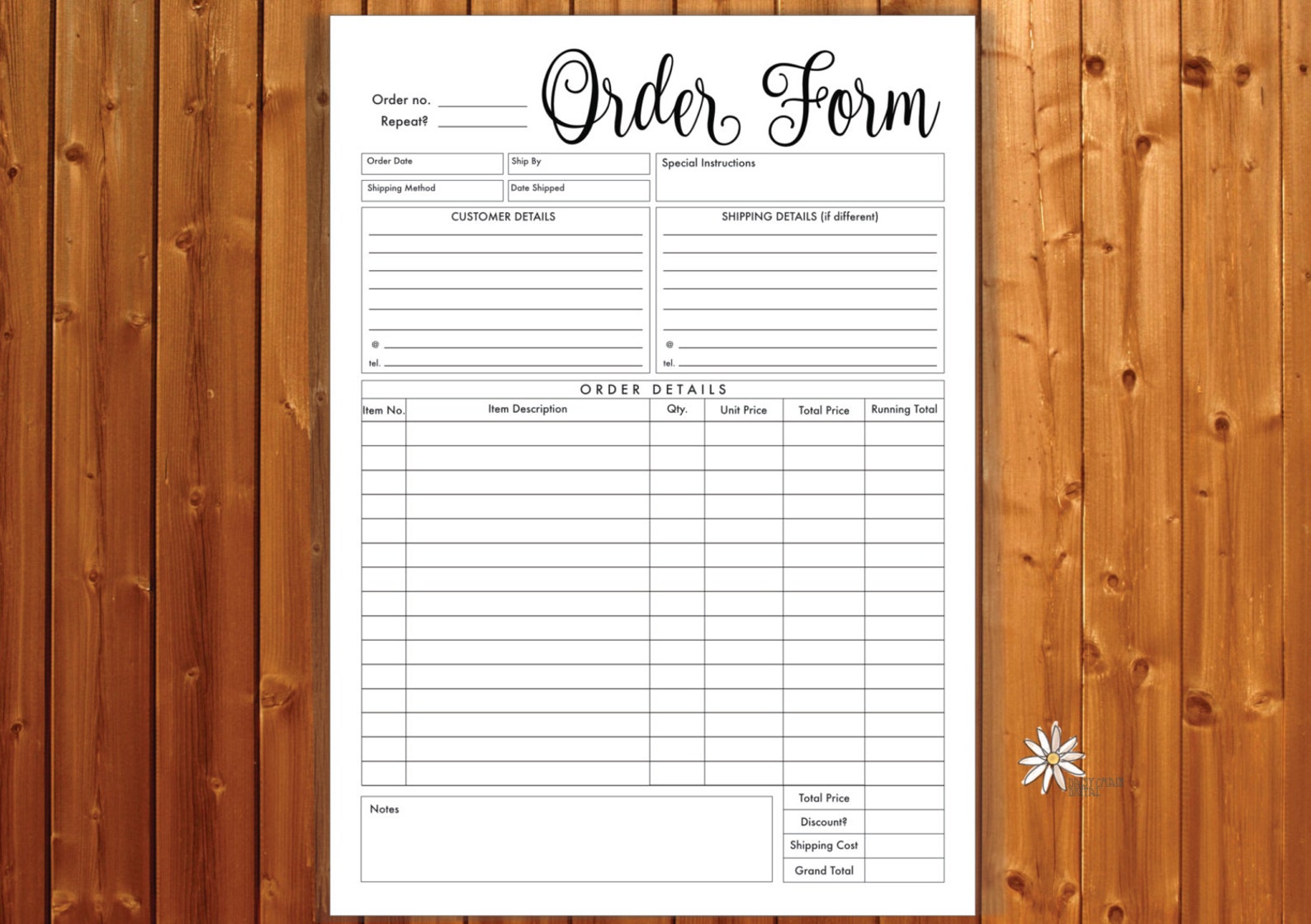 PRINTABLE A4 Order Form - Black & White Calligraphic - Business ...