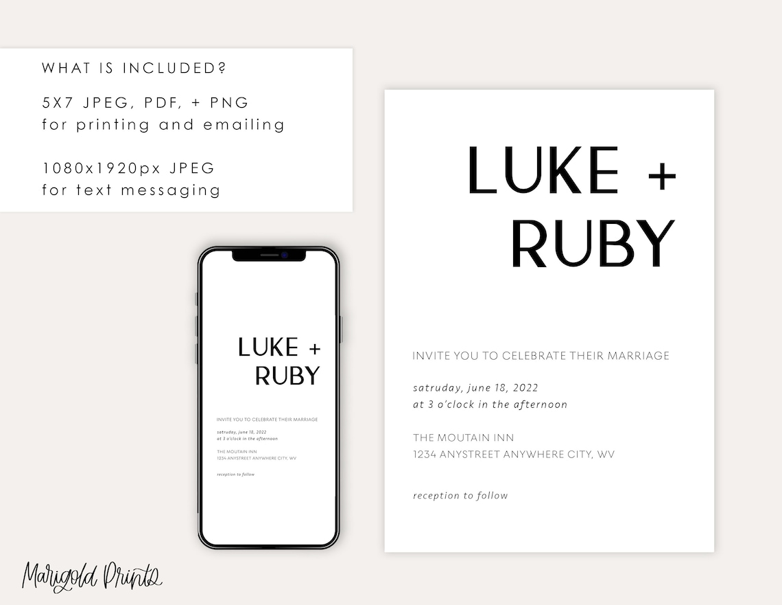 RUBY Wedding Invitation Minimal Wedding Invitation | Etsy