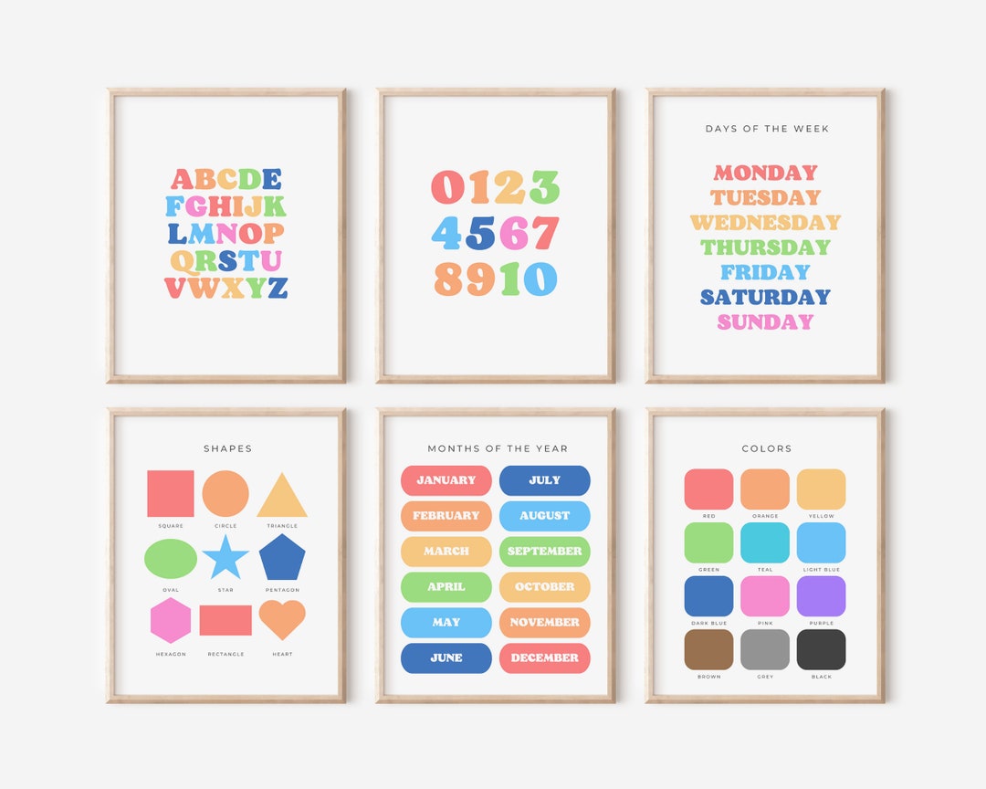 Educational Prints - Set of 6 Preschool Posters - Homeschool Posters ...