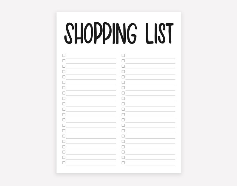 Digital Download Shopping List - Printable Store List - Shopping List ...