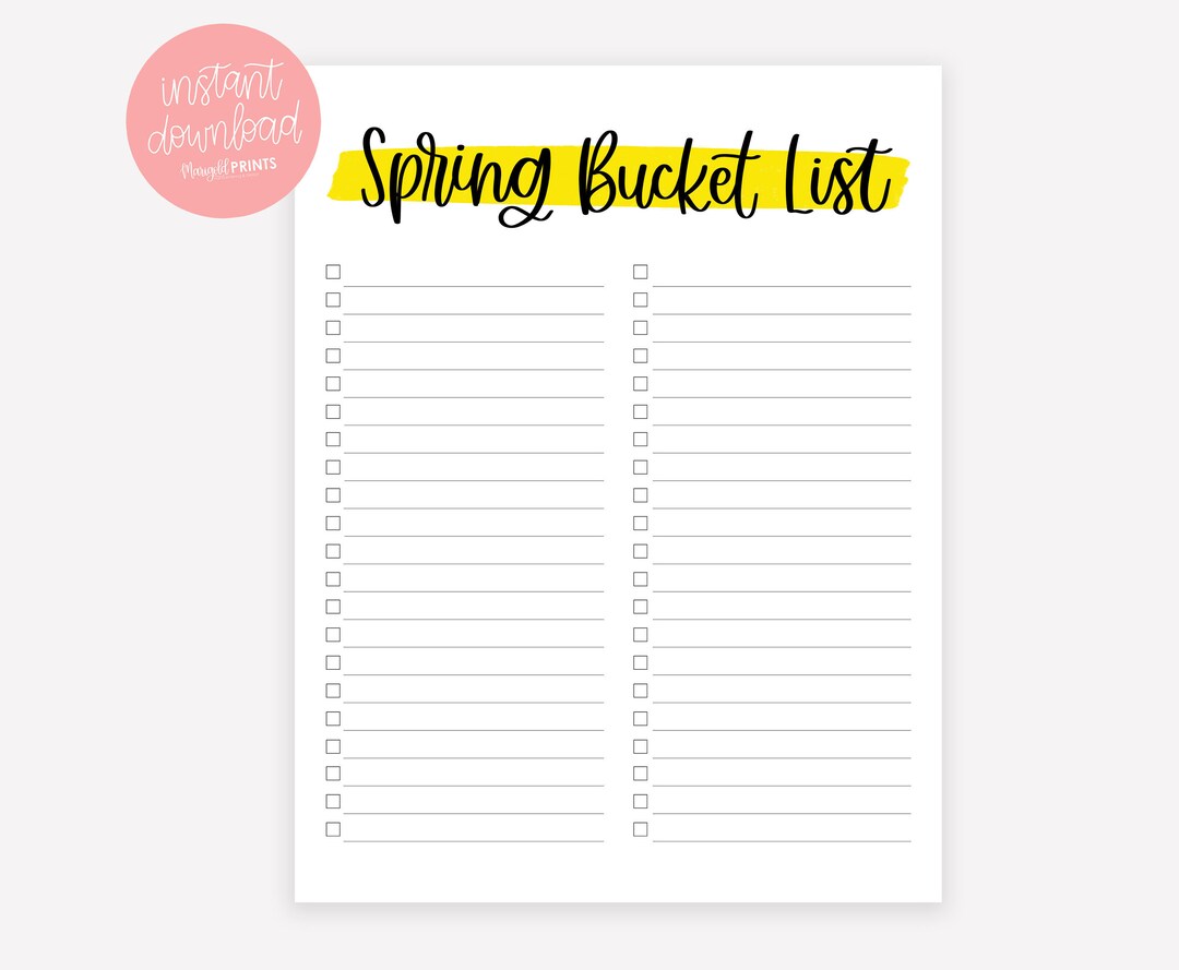 Spring Bucket List - Digital Download - Downloadable Print - Spring to ...