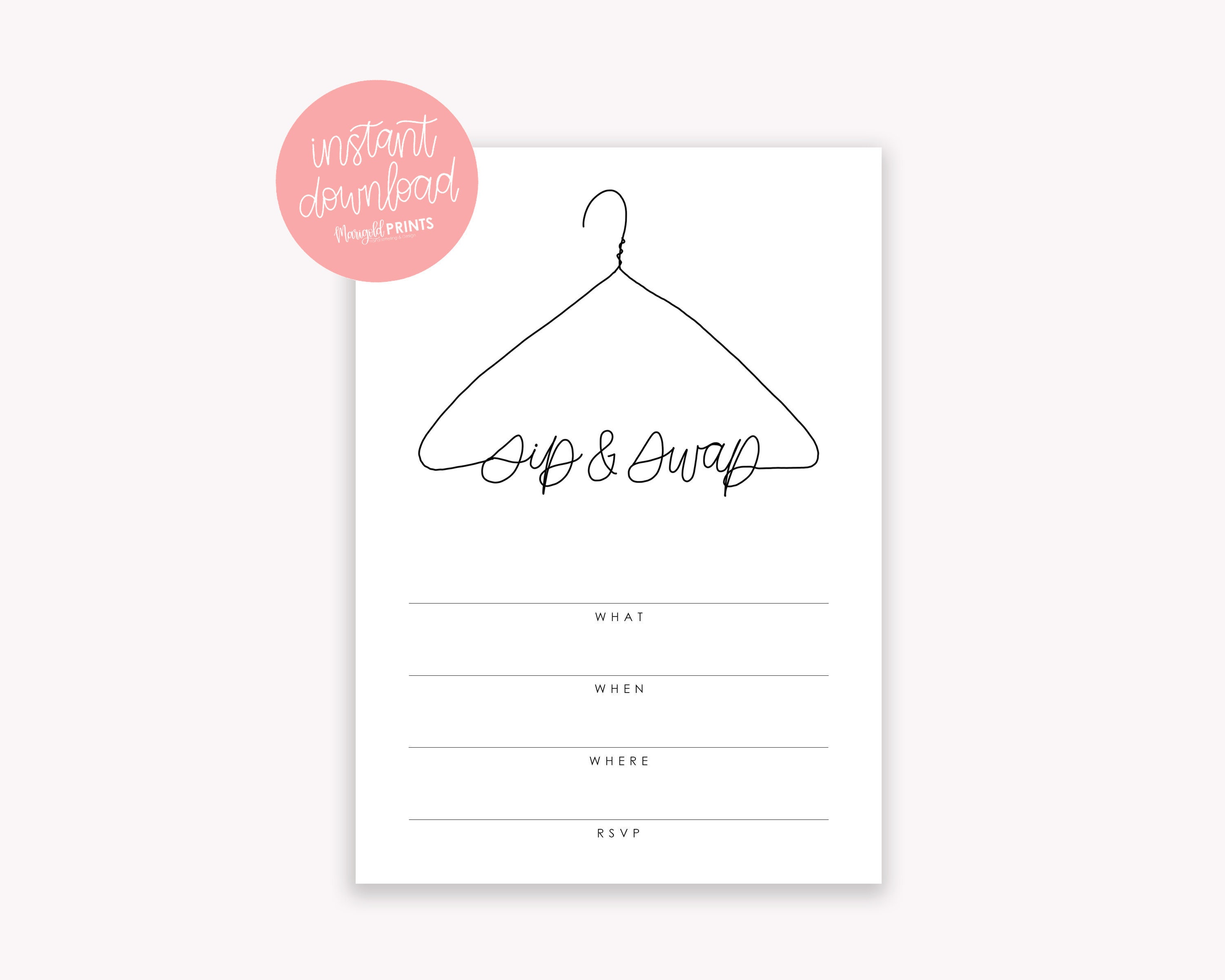 Sip and Swap Printable Invitations - Clothing Swap Party Invites - Fill ...