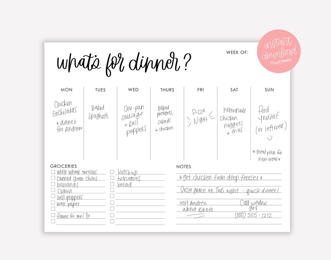 Printable Menu Planner Menu Planner With Grocery List And Etsy