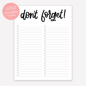 Don't Forget! Packing List - Printable List - Digital Download - Trip ...