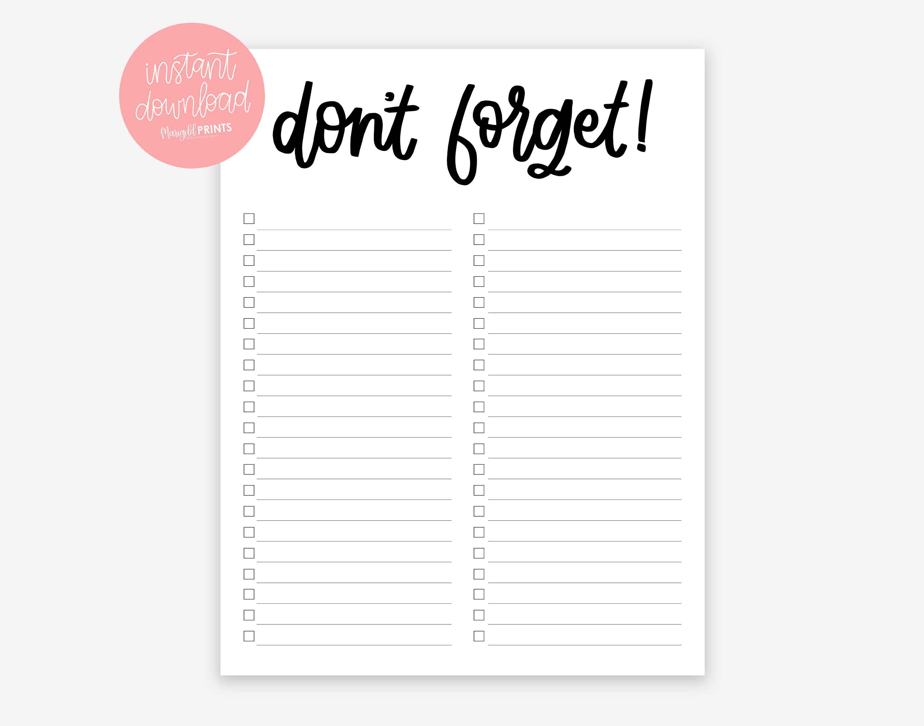 Don't Forget Packing List Printable List Digital - Etsy Australia
