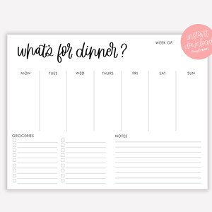 Printable Menu Planner - Menu Planner With Grocery List and Notes ...