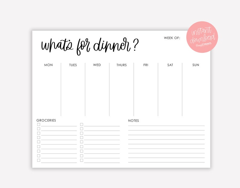 Printable Menu Planner Menu Planner With Grocery List and - Etsy