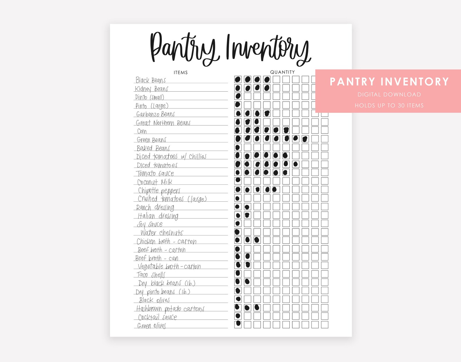 Instant Download - Pantry Inventory - Pantry List - Pantry Inventory ...