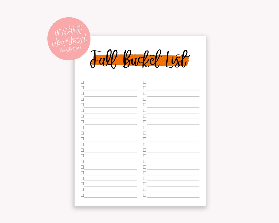 Fall Bucket List - Digital Download - Downloadable Print - Fall to Do ...
