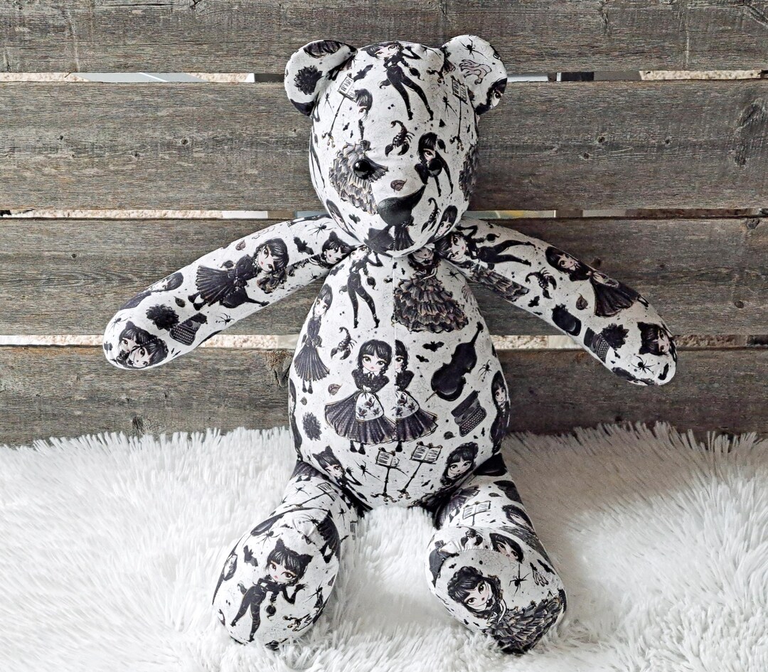 Wednesday Addams Teddy Bear, Novelty Stuffed Animal, Handmade One of a ...