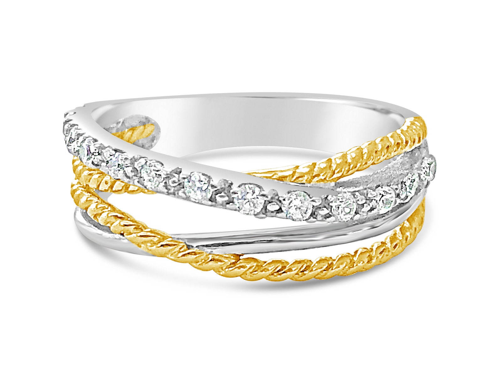 925 Sterling Silver Cross-over Ring Two-tone Rhodium | Etsy