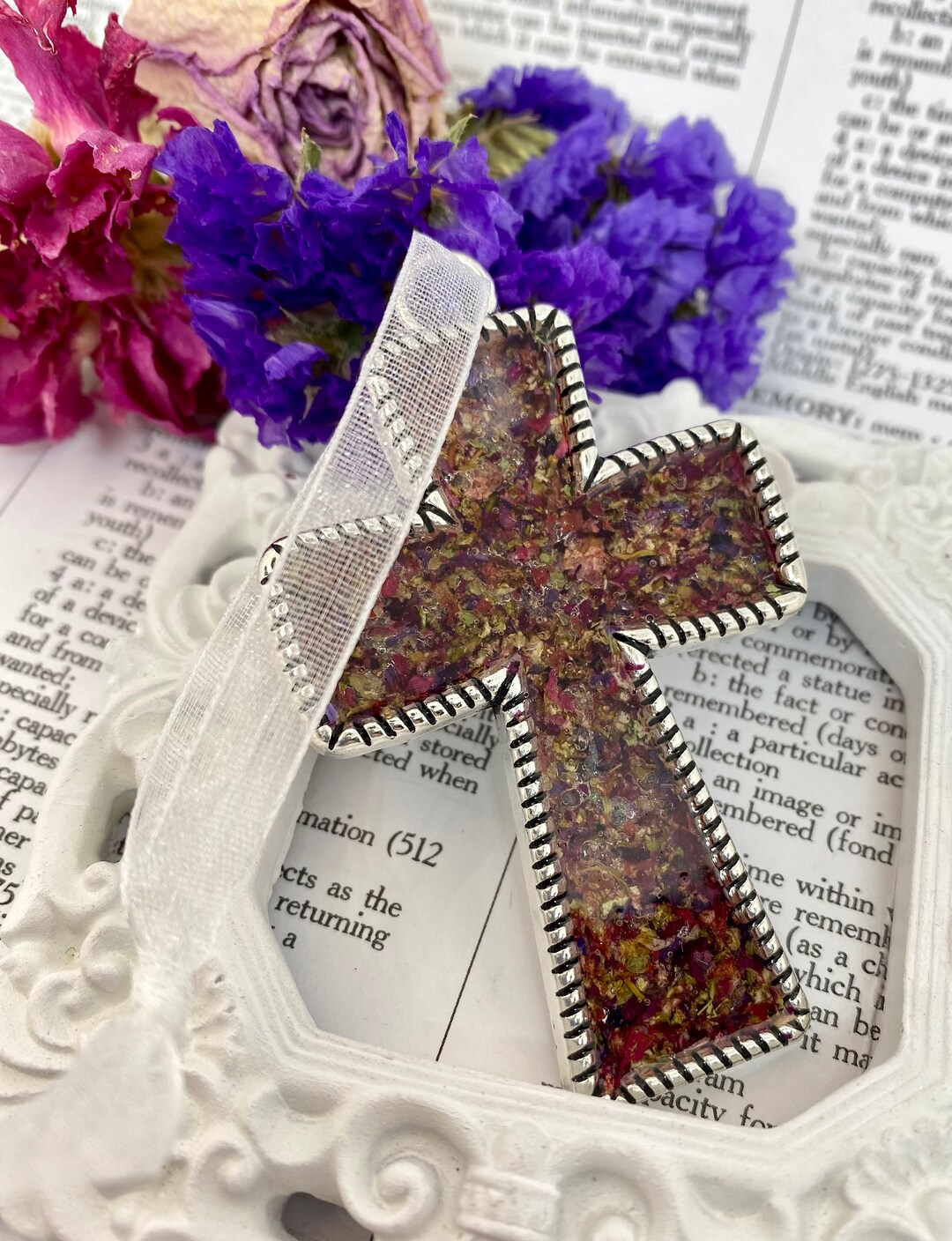 Memorial Flower, Funeral Flower, Keepsake Cross Ornament or Rear View ...