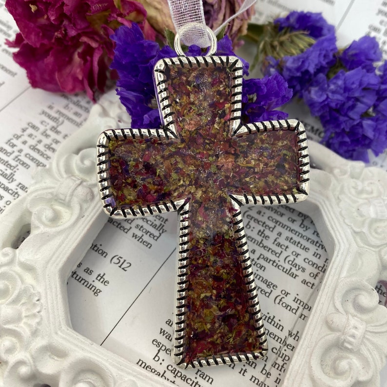 Memorial Flower Funeral Flower Keepsake Cross Ornament or - Etsy