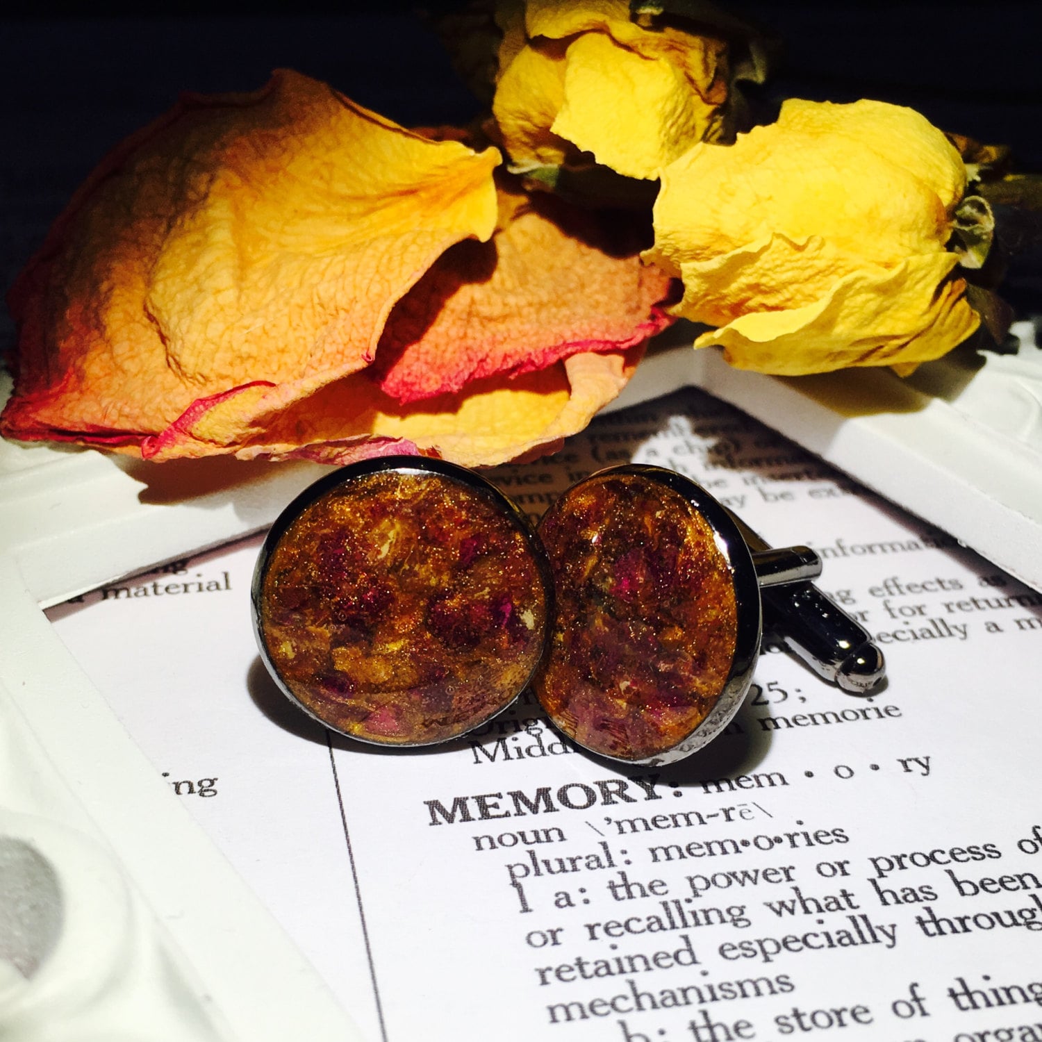 Custom, Dried Flower, Memory, Cuff Links, Funeral Flowers, Rose Pedals ...