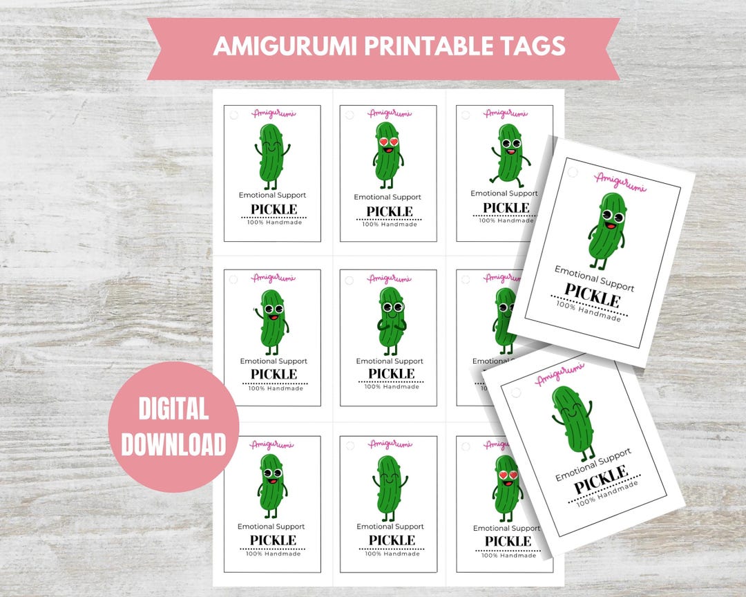 Emotional Support Pickle Printable PDF Tags Amigurumi Crochet Product ...