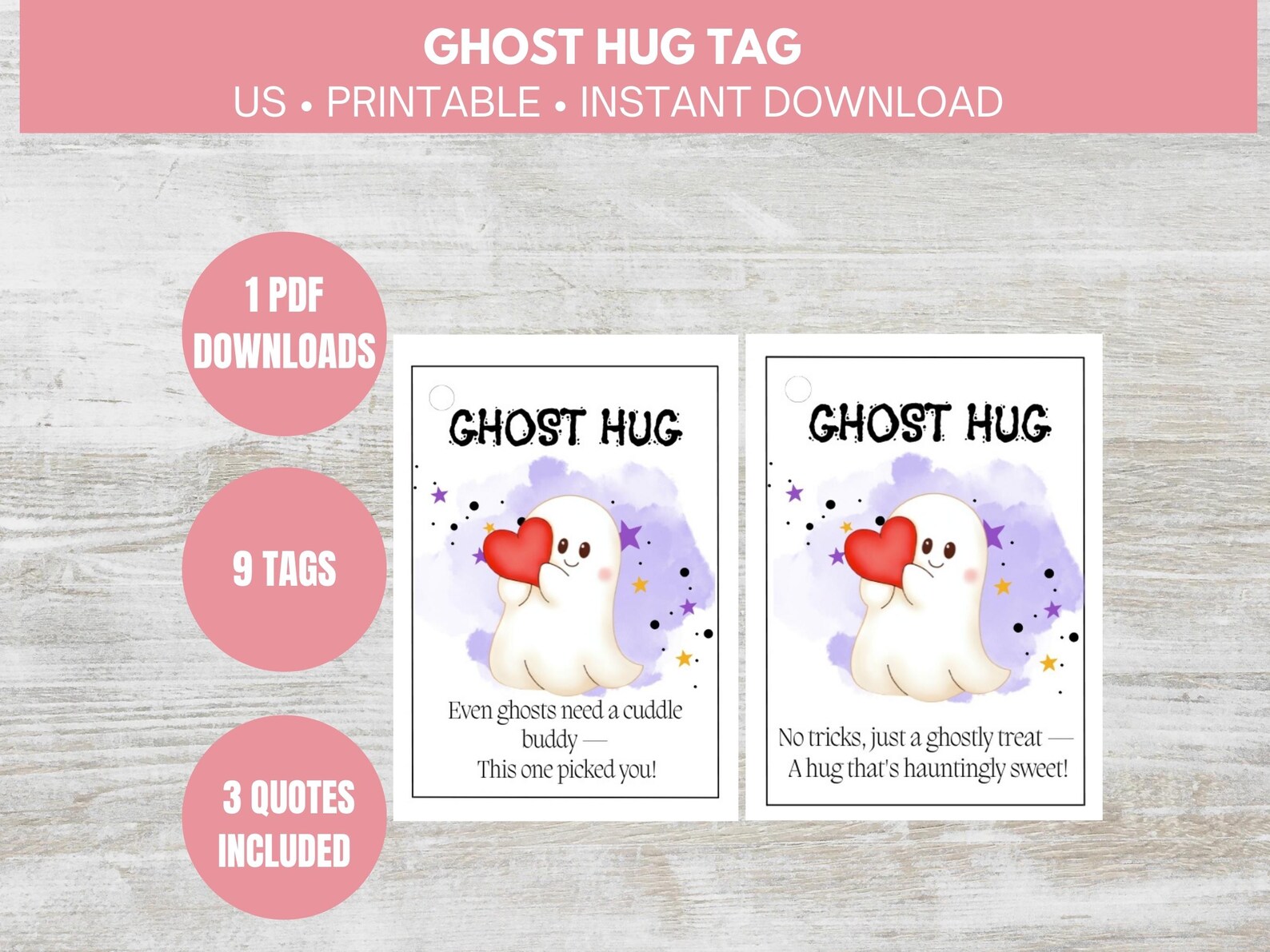 Emotional Support Ghost Hug Printable PDF Tags, Cute Ghost Amigurumi ...