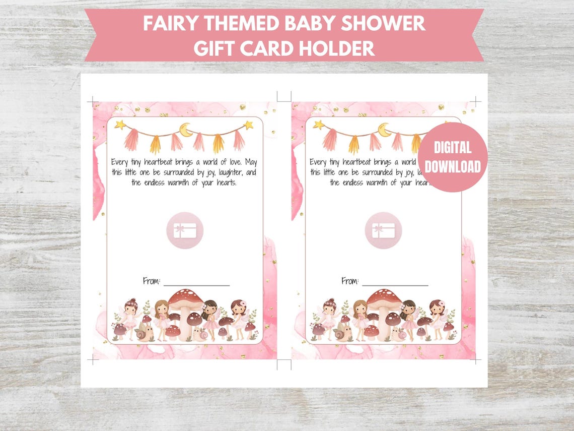 Printable Baby Shower Gift Card Holder, Fairy Themed Gift, Baby Shower ...
