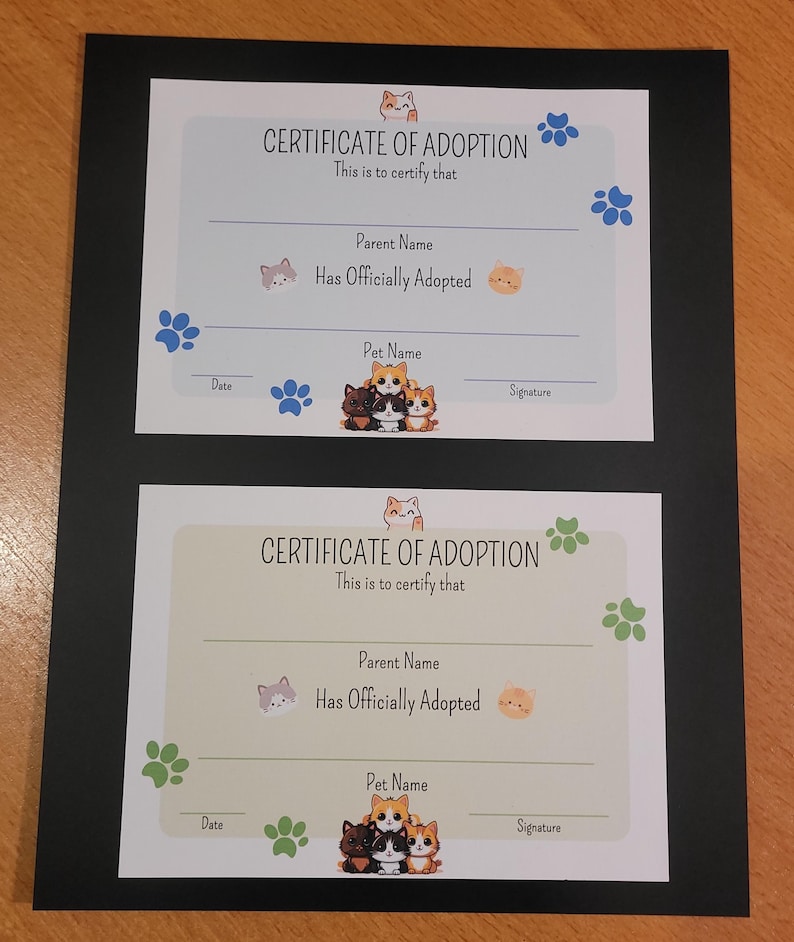 Adopt a Kitty Printable Certificate of Adoption PDF 5x7 Adoption ...
