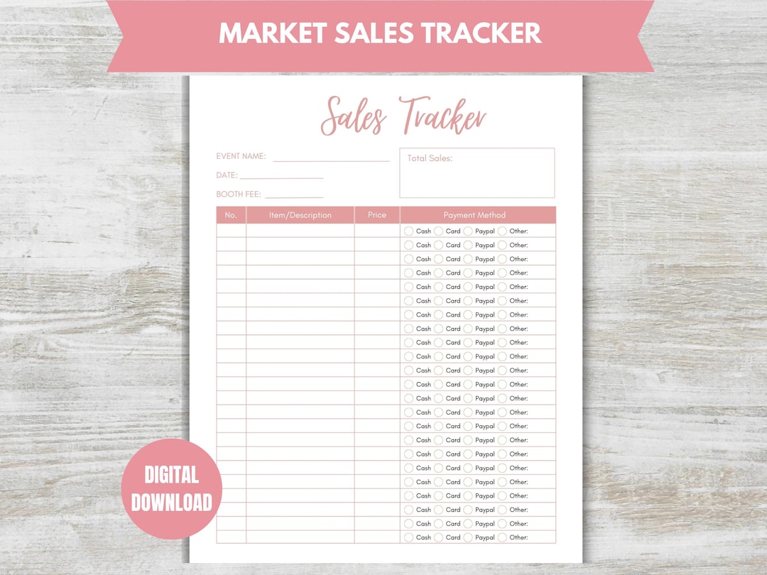 Market Sales Tracker, PDF Printable Event Sales Tracking Form, Small ...