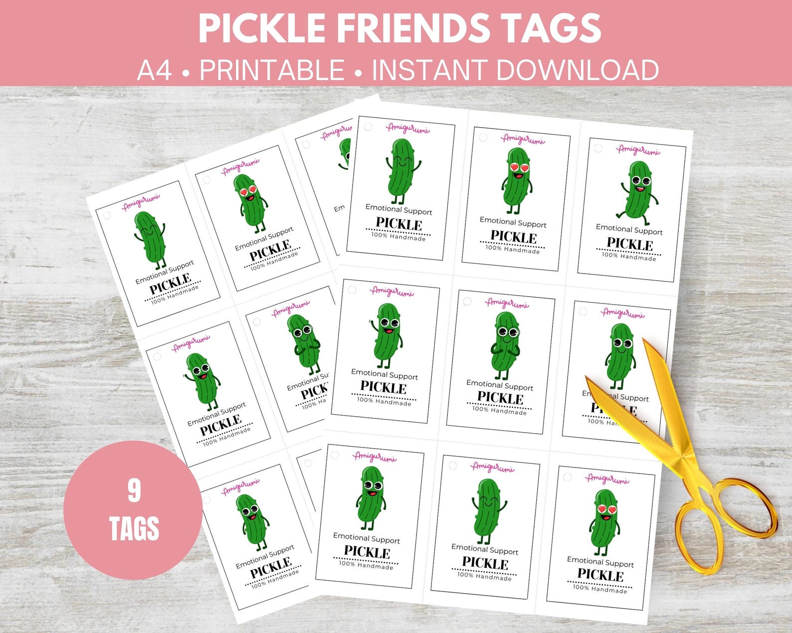 Emotional Support Pickle Printable PDF Tags Amigurumi Crochet Product ...