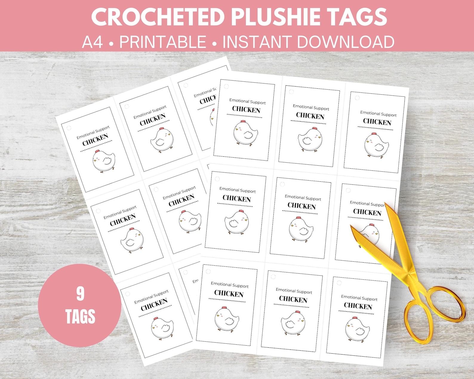 Emotional Support Chicken Printable PDF Tags Amigurumi Crochet Product ...