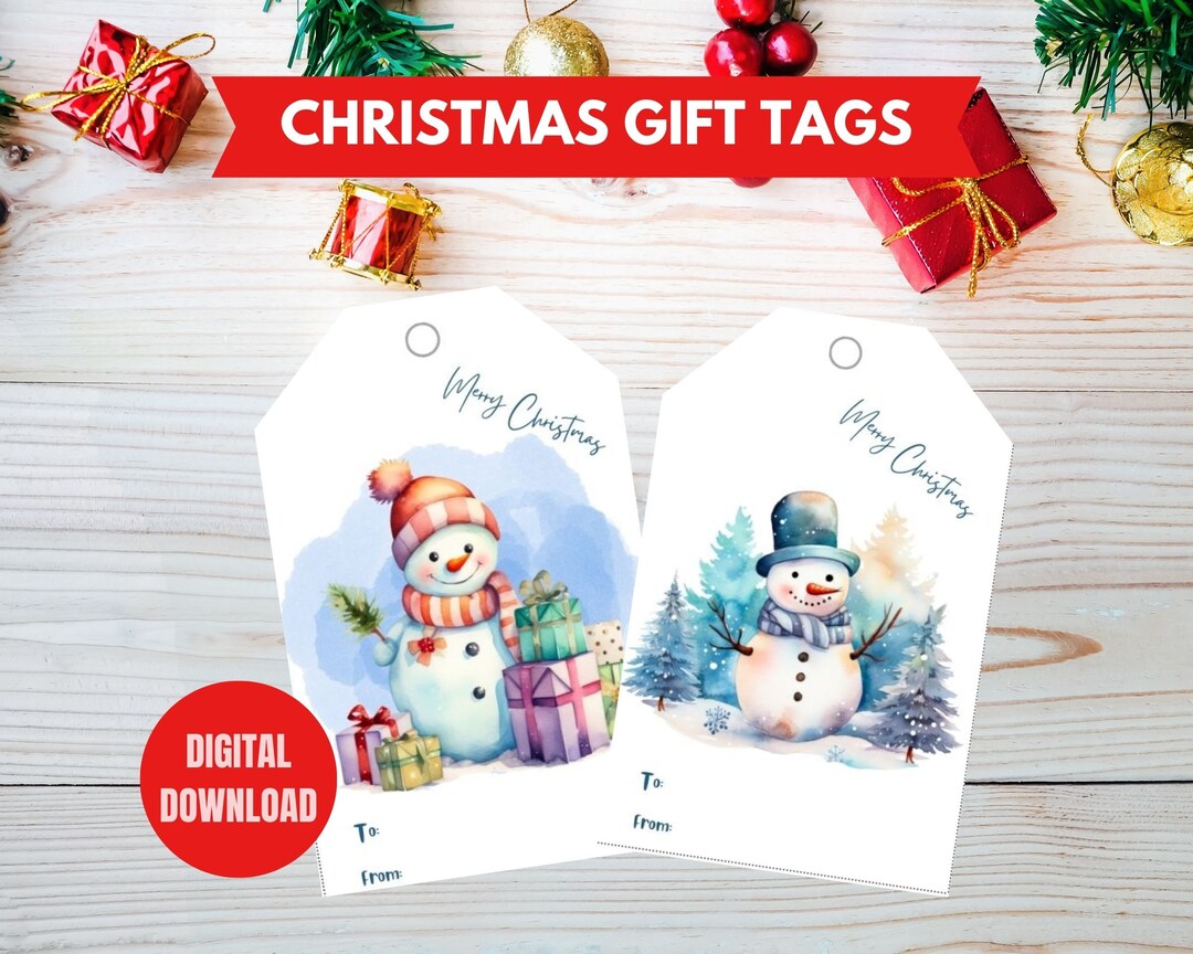 Christmas Gift Tags, Watercolor Christmas Snowman, Holiday Tags ...