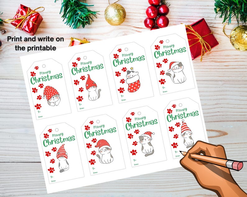 Animal Christmas Gift Tags Cute Cat Christmas Holiday Tags Christmas ...