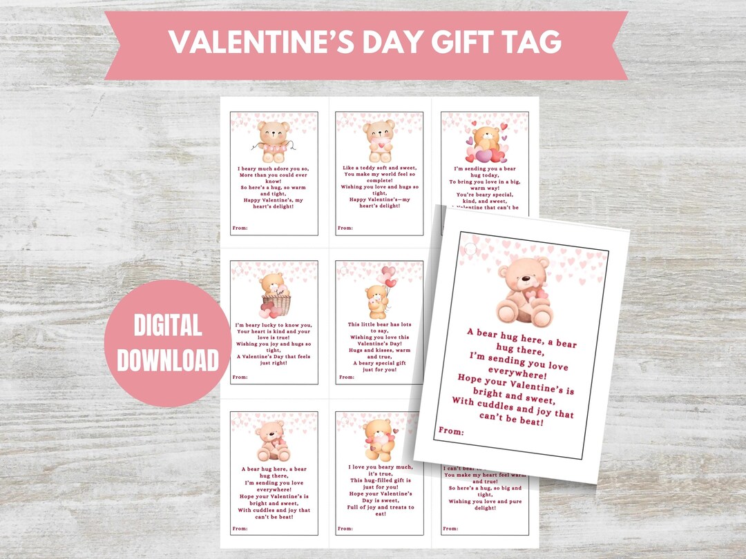 Valentine's Day Gift Tags, PDF Printable Gift Tag With Poem, Happy ...
