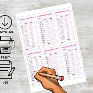 Printable Cashbox Count Sheet,pdf Printable Tally Sheet,cash Register ...