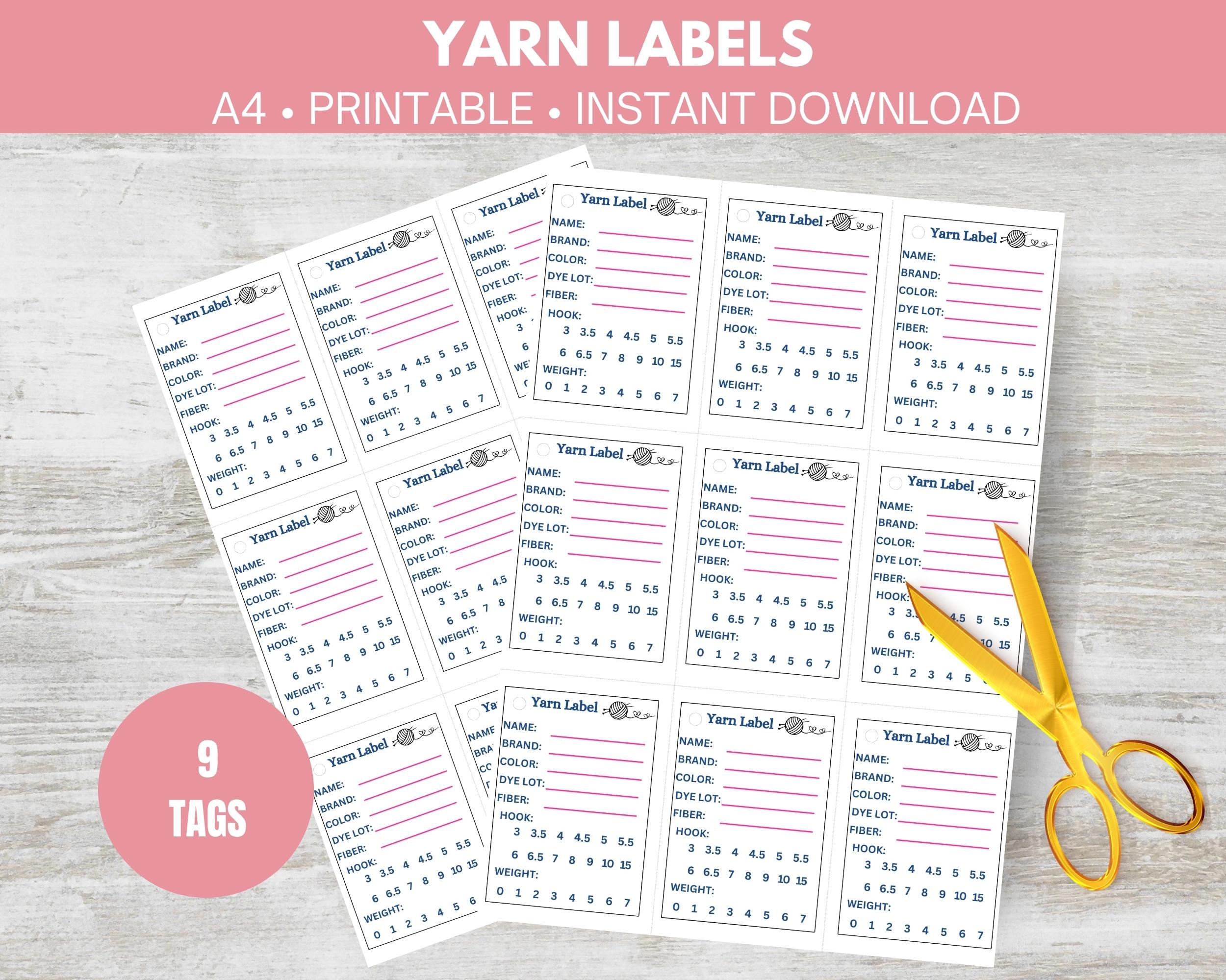 Printable Yarn Tags, PDF Printable Yarn Labels, Organized Yarn Tags ...